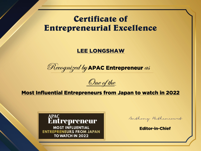 APAC EntrepreneurにLee Longshawのインタビューが掲載されました。 | GION & PACIFIC HOLDINGS